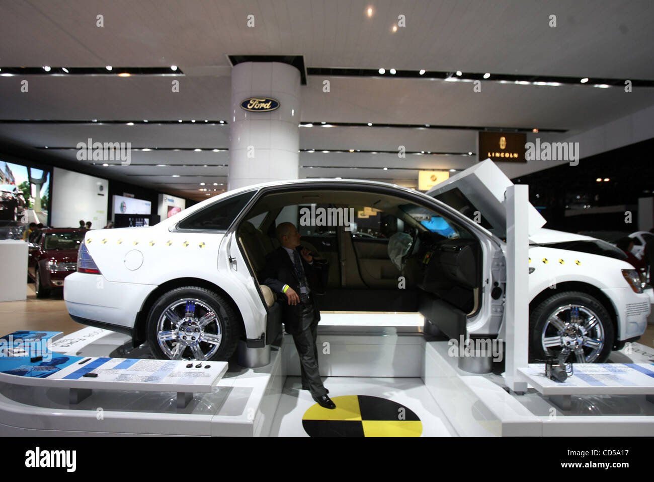 a 2008 ford taurus crash test vehicle is displayed at the new york ...