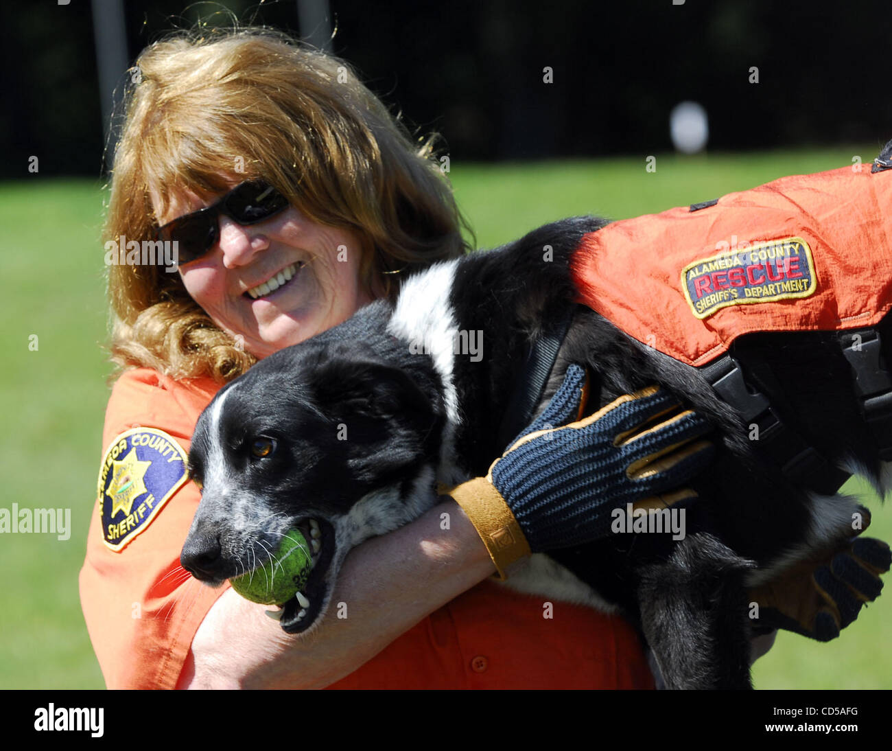 Carolyn Vane, of Alameda Search and Rescue and CARDA, hugs Pip, a ...
