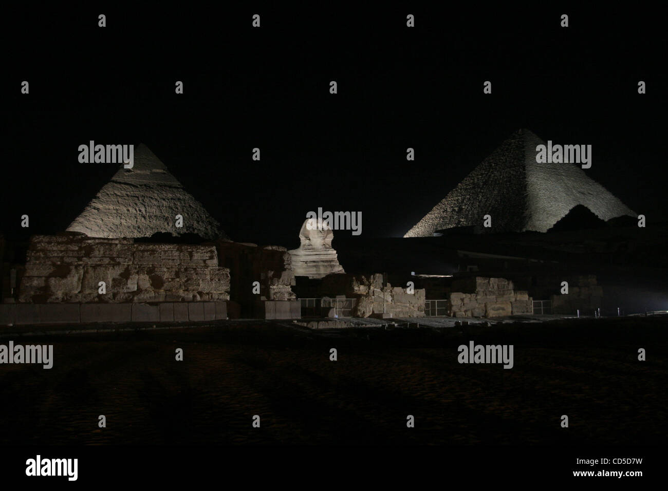 Cairo, Egypt. Night light and sound show at the Piramids.. Scenes of ...