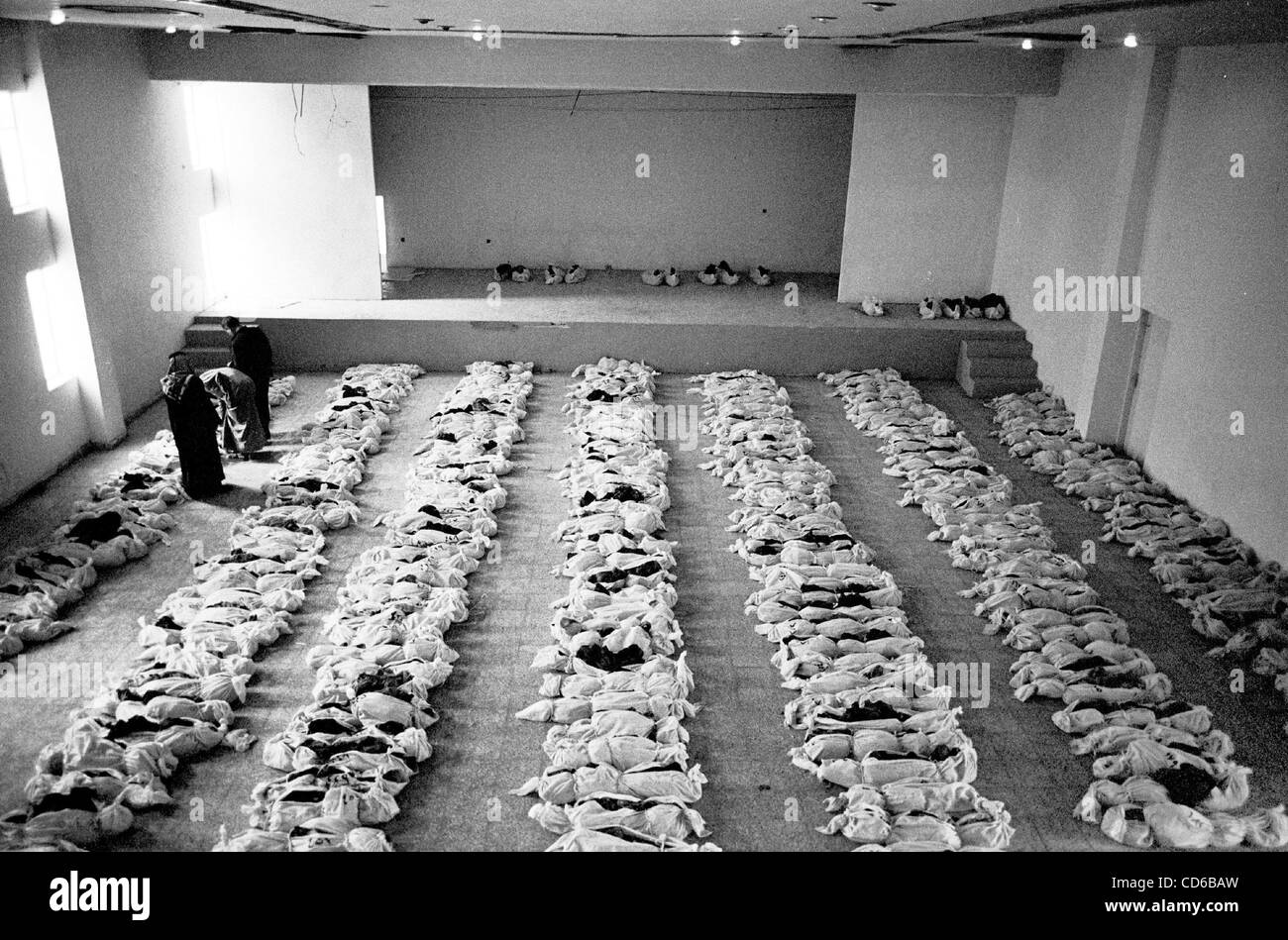 May 24, 2003 - Al-Musayab, Iraq - Bones in shrouds fill the gymnasium ...