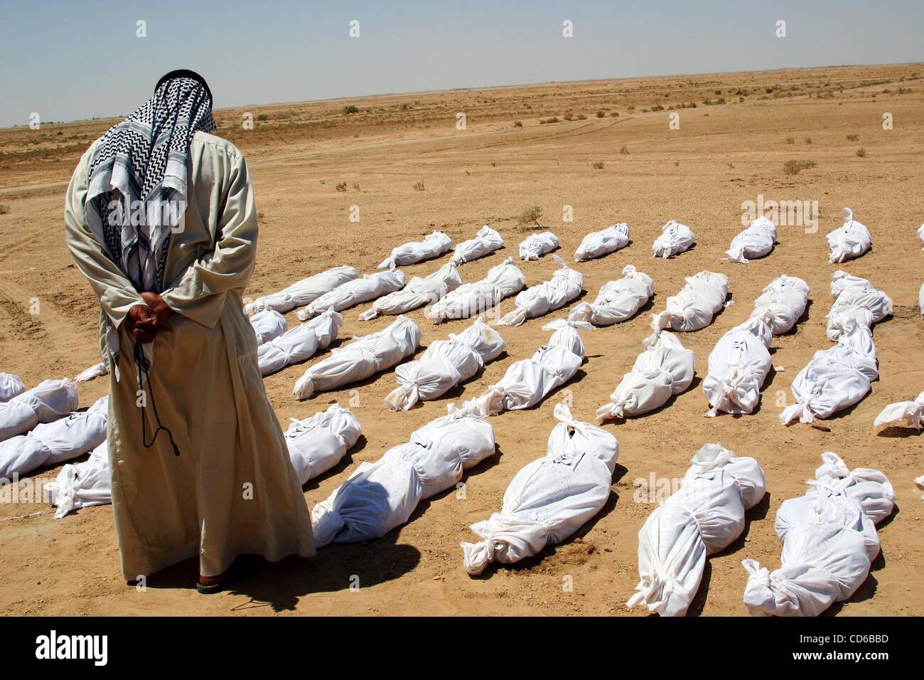 May 24, 2003 - Al-Musayab, Iraq - An array of shroud-wrapped remains ...