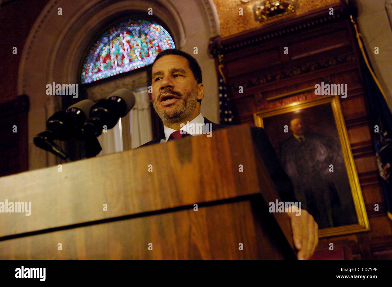 Lt. Governor David Paterson speaks with a painting of Theodore ...