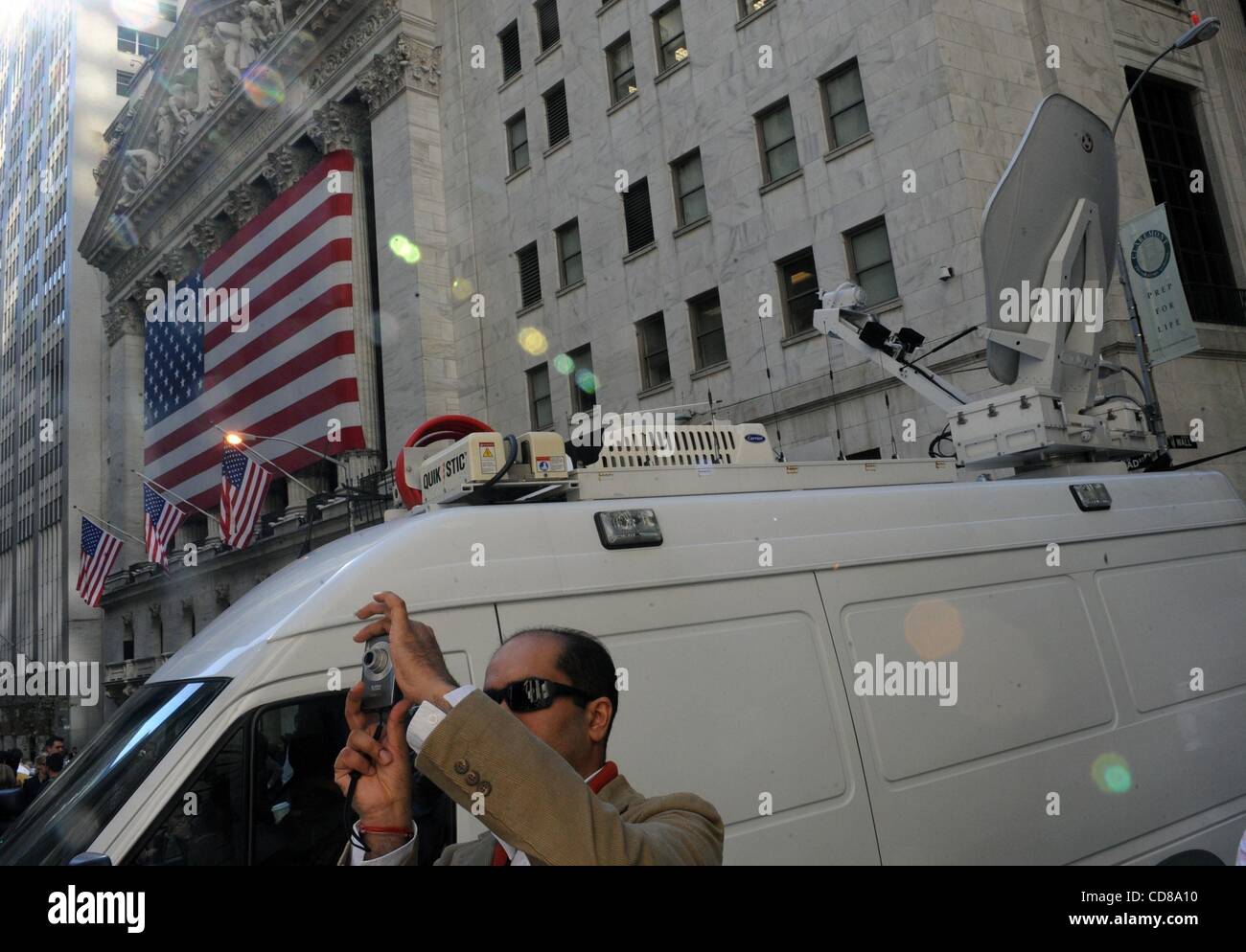 Oct 10, 2008 - Manhattan, New York, USA - Satellite trucks outside the ...