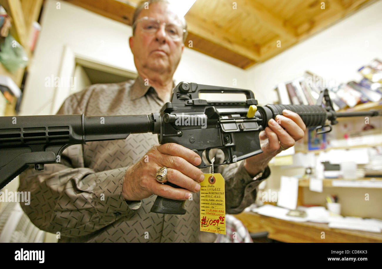 Emmett Kelly, owner of Gun Emporium in Conroe, TX holds an AR-15 semi ...