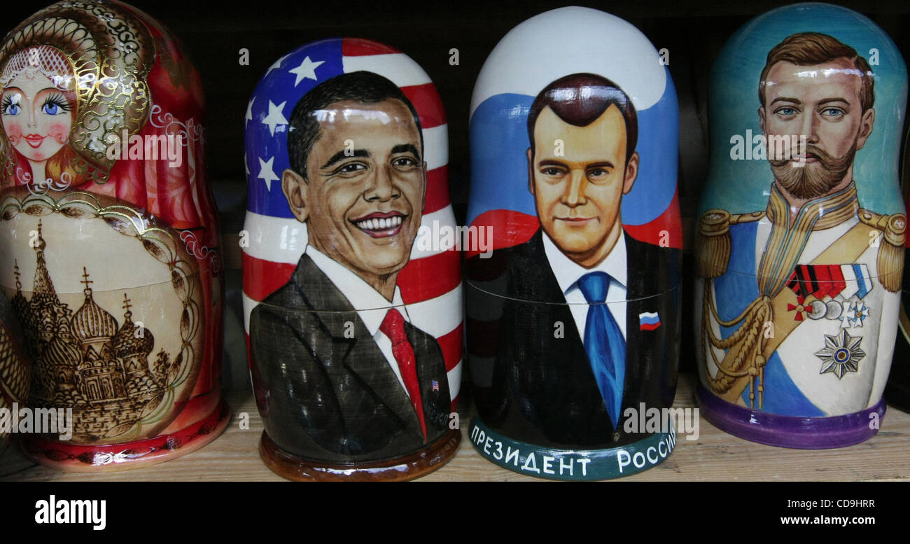 Traditional russian Matryoshka dolls with portraits of US President ...