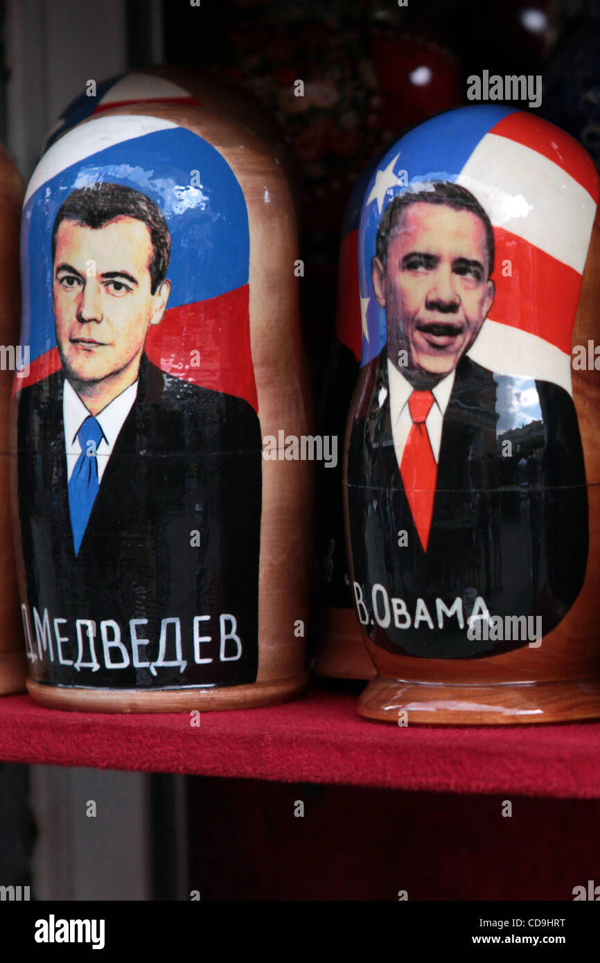 Traditional russian Matryoshka dolls with portraits of US President ...
