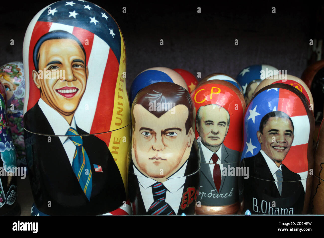 Traditional russian Matryoshka dolls with portraits of US President ...