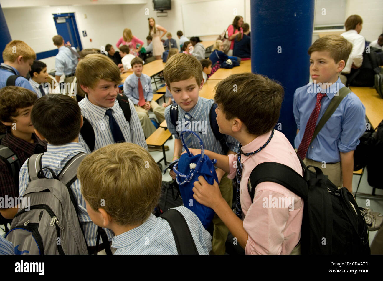 Acworth, Georgia -- Seventh-grade boys 'hang out' before class at the ...
