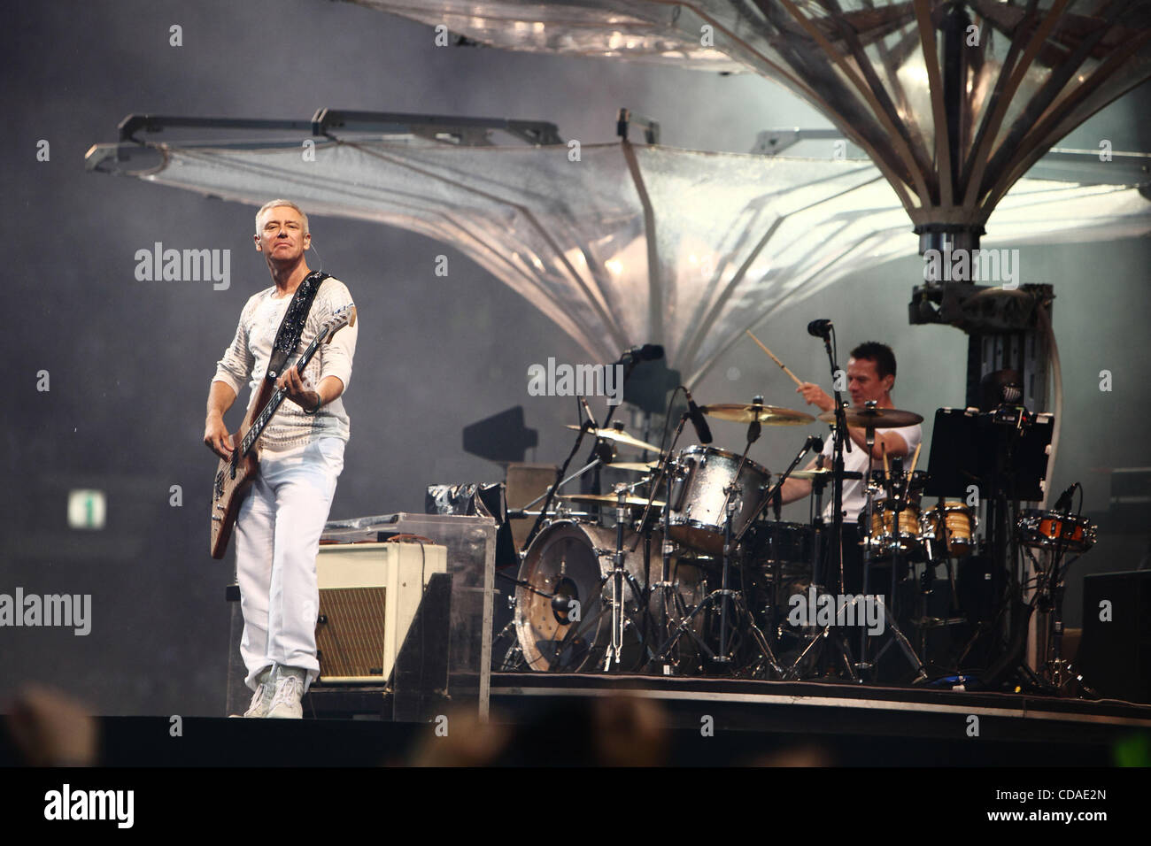 U2 Live at Luzhniki Stadium of Moscow.Pictured: l-r U2 guitarist Adam ...