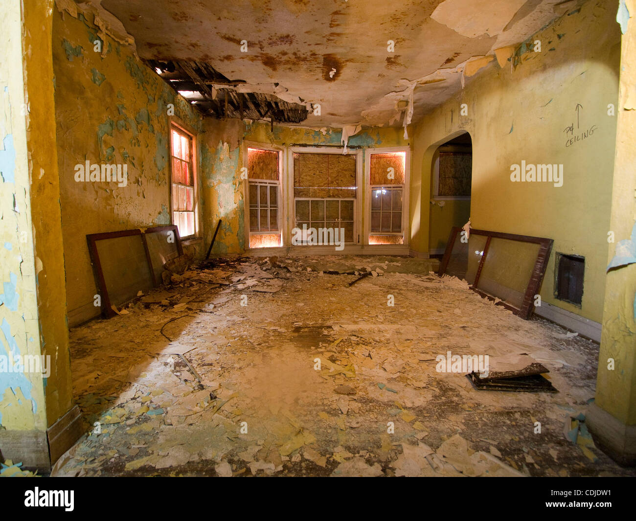 Structiral collapse inside of a badly maintained, long ago foreclosed ...