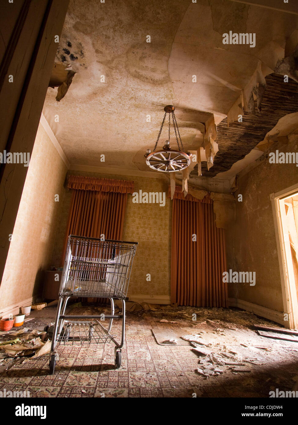 Structiral collapse inside of a badly maintained, long ago foreclosed ...