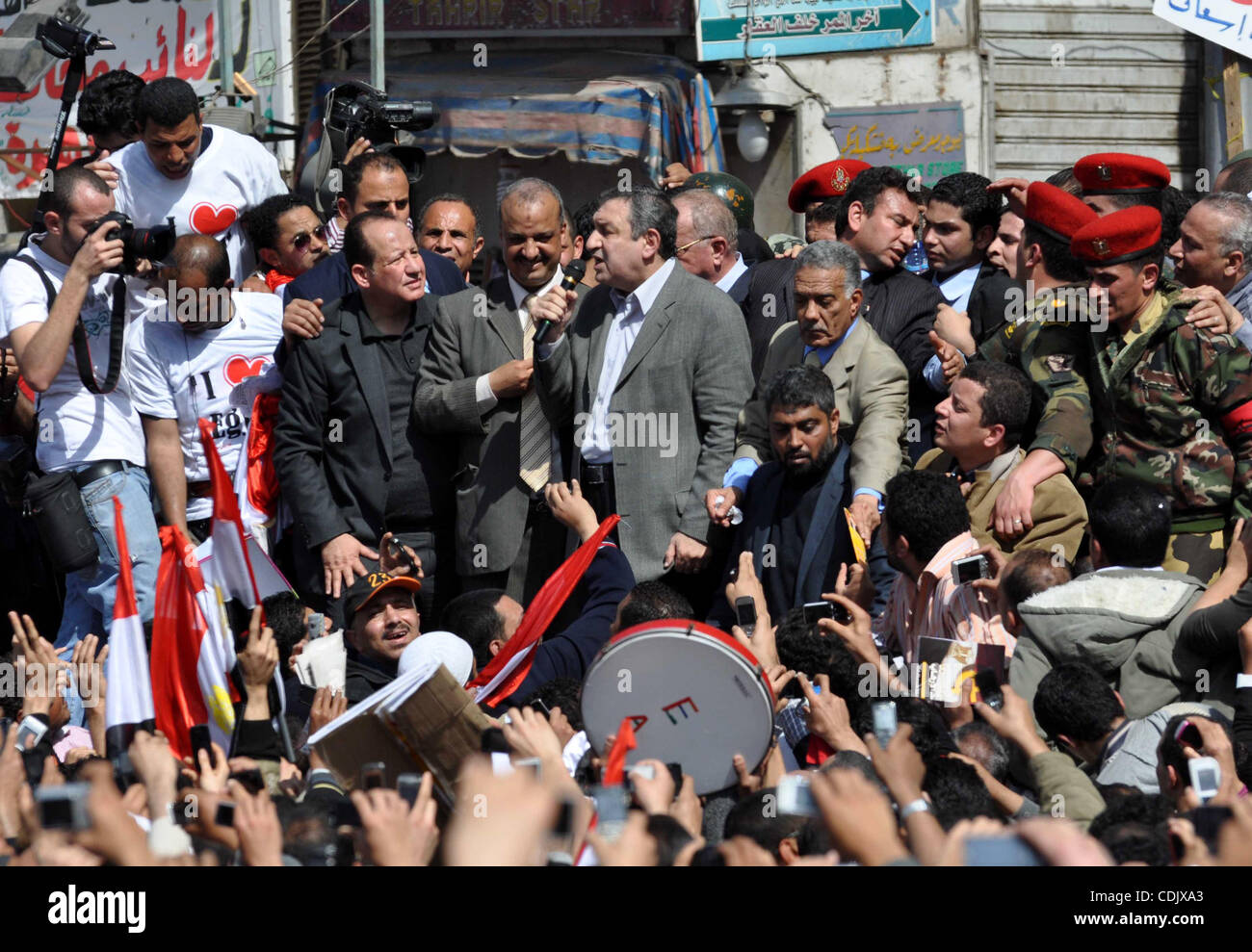Egyptian Prime Minister designate Essam Sharaf, speaks to demonstrators ...