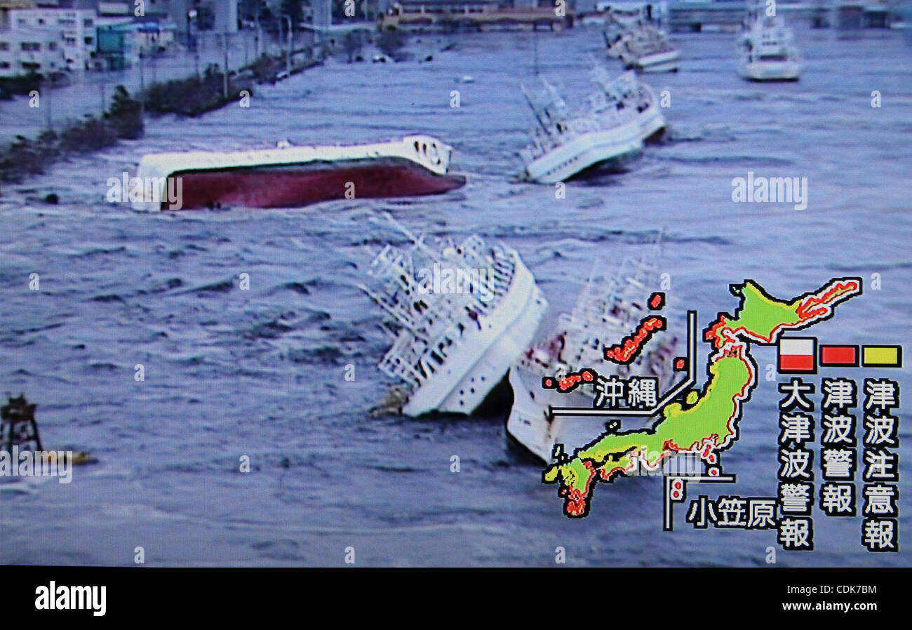 Mar. 11, 2011 - Aomori, Japan - Japan's NHK TV video shows a tsunami ...