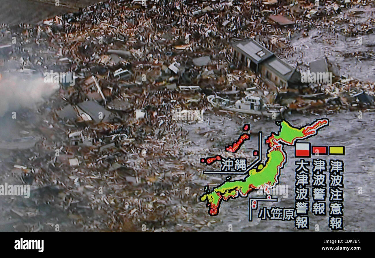 Mar. 11, 2011 - Sendai, Japan - Japan's NHK TV video shows a tsunami ...