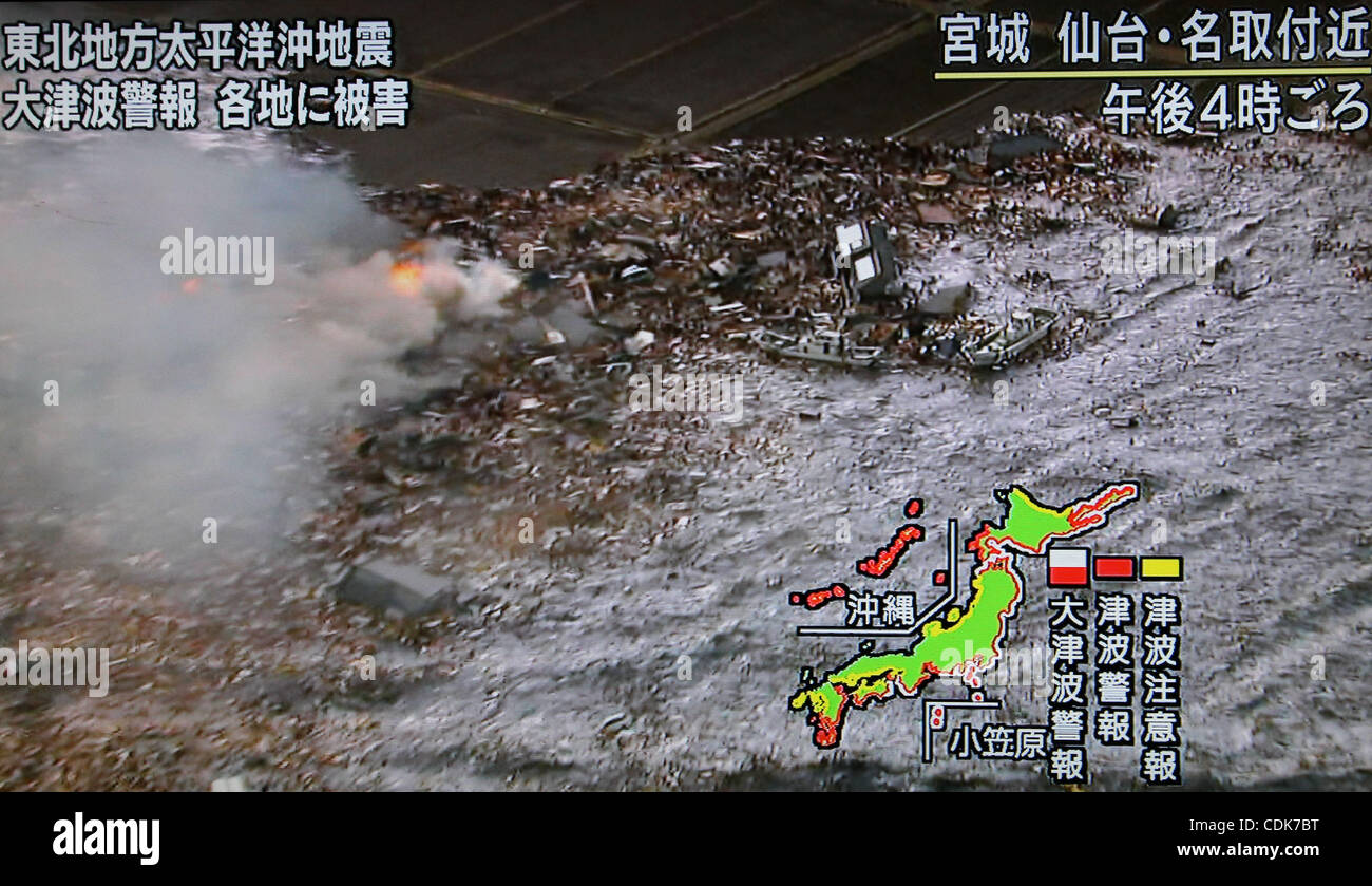 Mar. 11, 2011 - Sendai, Japan - Japan's NHK TV video shows a tsunami ...