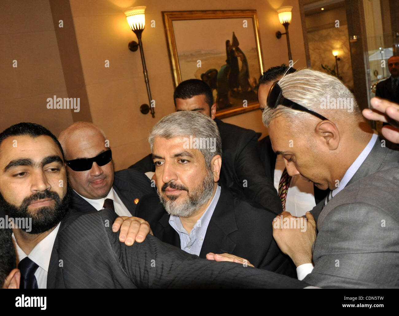 Senior Hamas leader, Khaled Mashaal leaves a hotel in Cairo, Egypt on ...