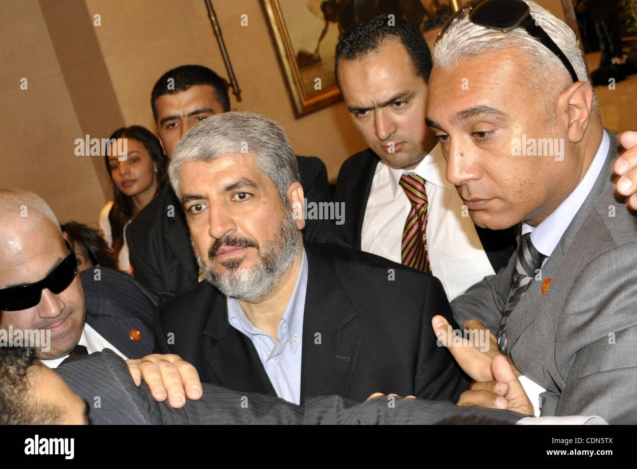 Senior Hamas leader, Khaled Mashaal leaves a hotel in Cairo, Egypt on ...