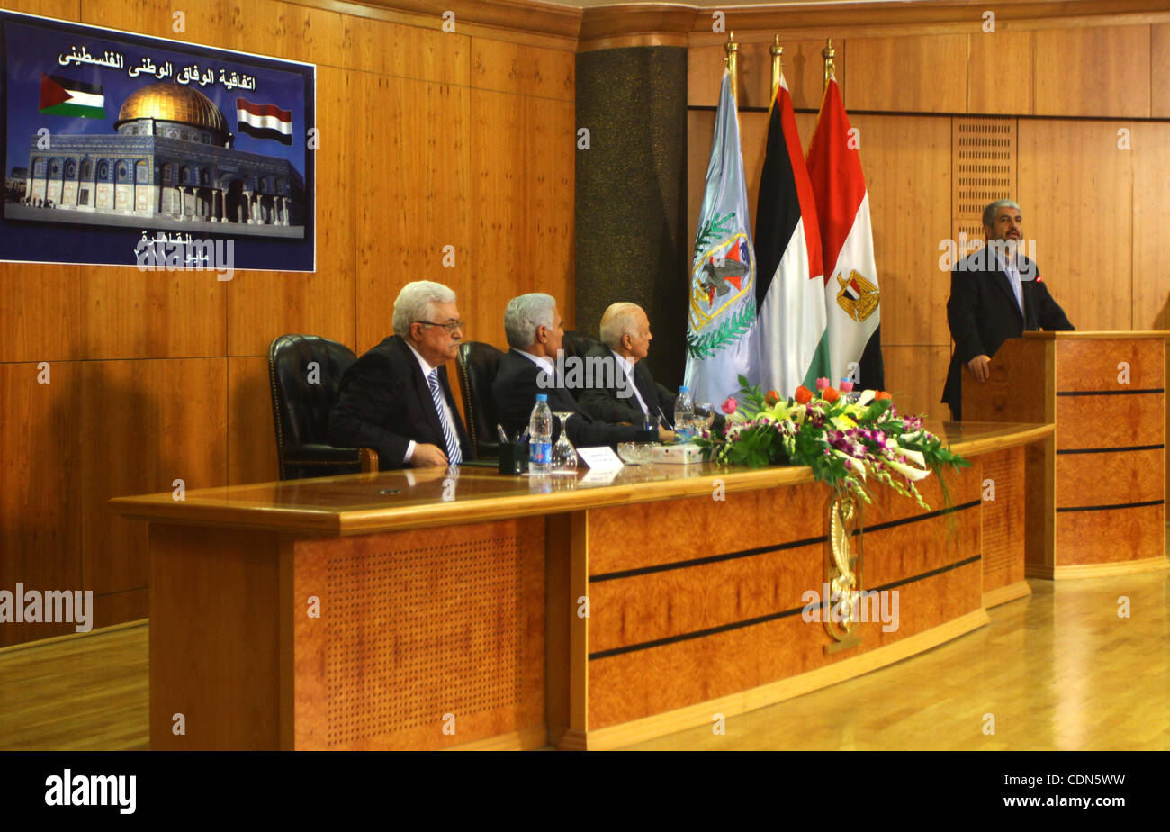 Senior Hamas leader Khaled Mashaal delivers speech during the signing ...