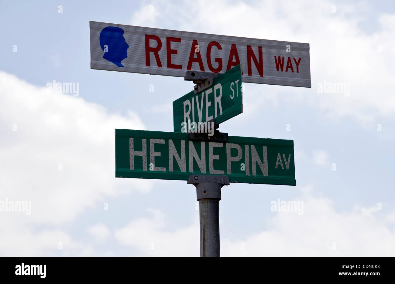 May 22, 2011 - Dixon, IL, USA - Street signs in Ronald Reagan's boyhood ...