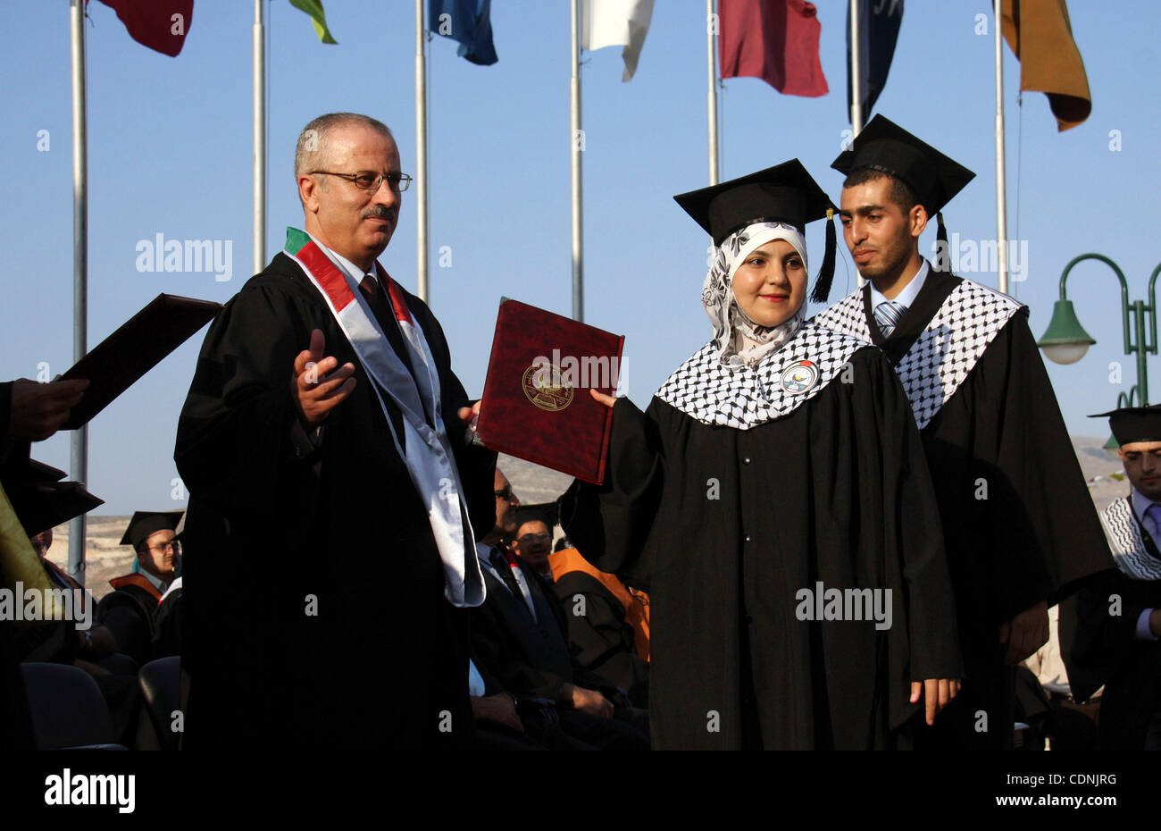 Palestinian students attend a graduation ceremony at the An Najah ...