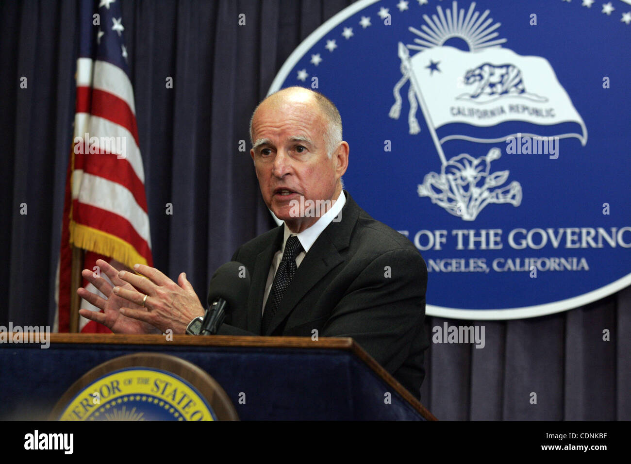 California Governor Jerry Brown speaks during a media conference after ...