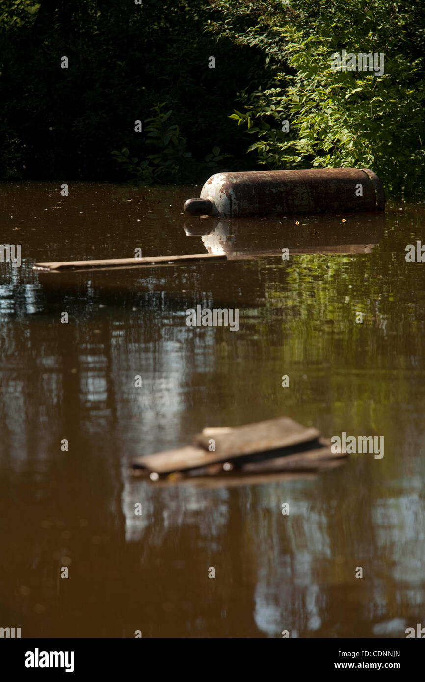 June, 22 2011 - Minot, North Dakota U.S.- Debris including a gas bottle ...