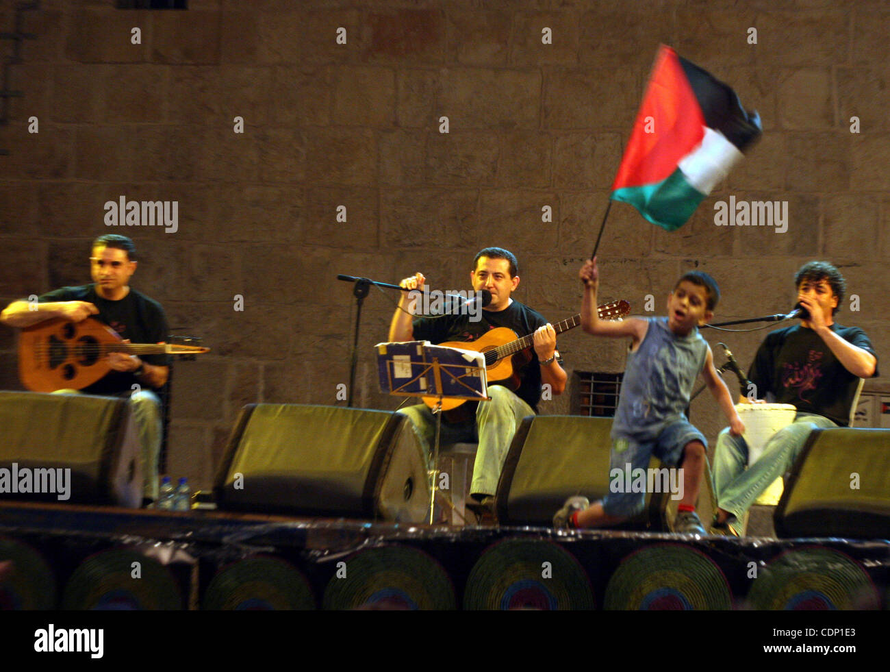 Members of the Palestinian band music, from the city of Akka, perform ...