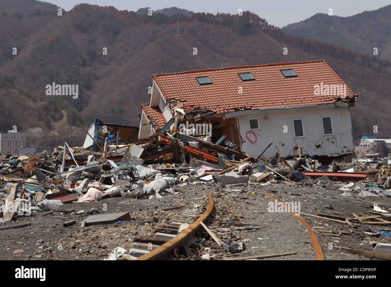Apr. 25, 2011 - Otsuchi-Cho, Iwate, Japan - Collapsed house by the ...