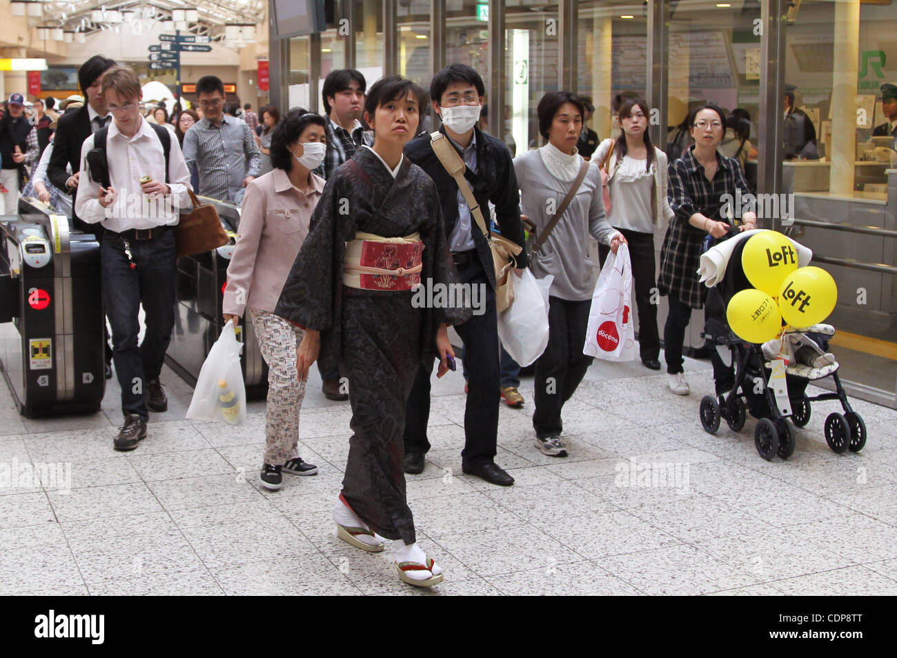 April 30, 2011 - Tokyo, Japan - Passengers to the ticket gate at Ueno ...