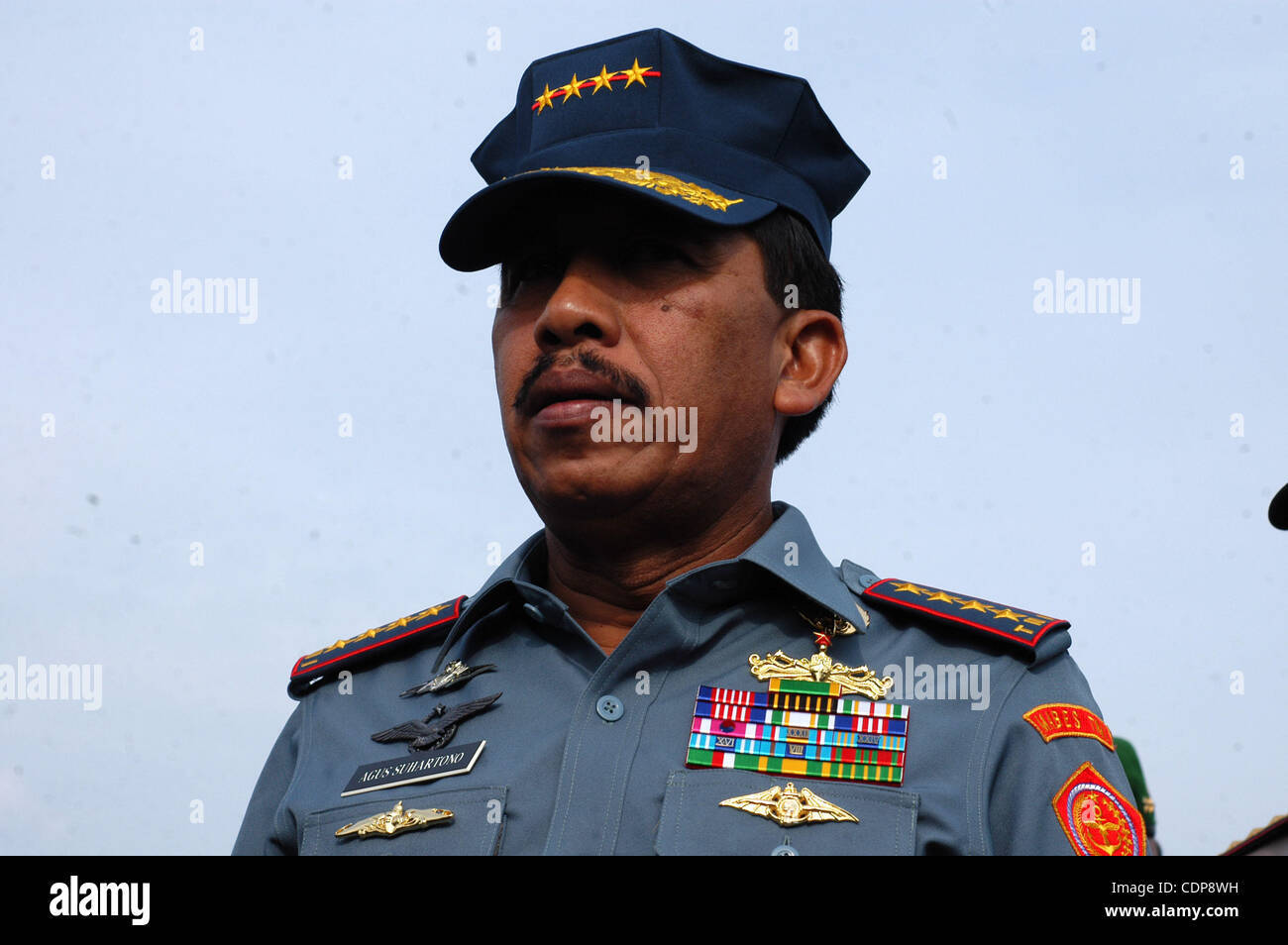 Indonesian Military Chief Commander ADMIRAL AGUS SUHARTONO inspection soldiers attending a ...
