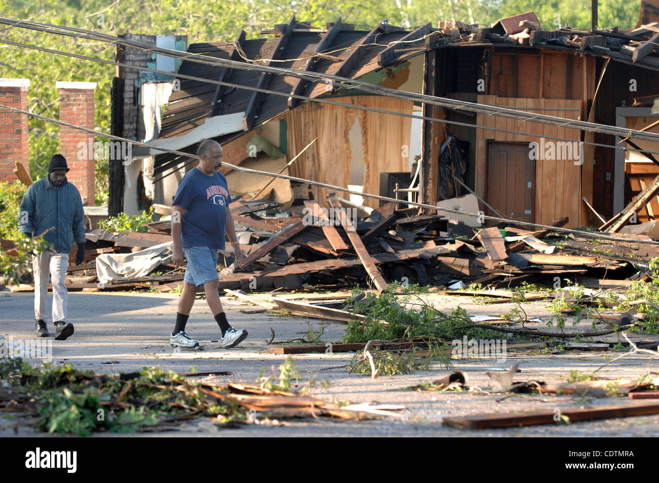 Apr. 28, 2011 - Pratt City, Alabama, U.S. - Two men survey tornado ...