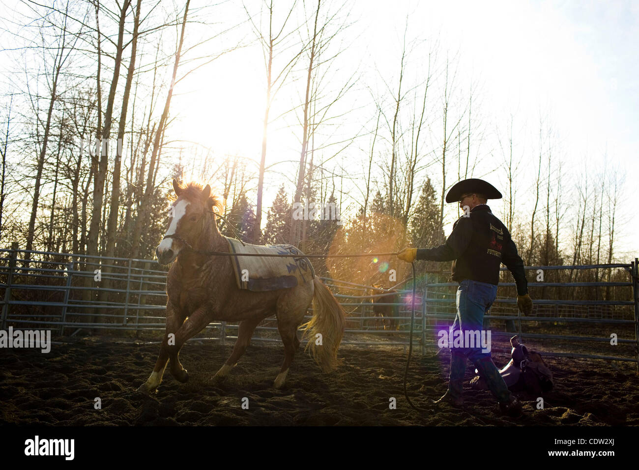 June 7, 2011 - Ferndale, WA, U.S. - Mac works lets a young colt circle ...
