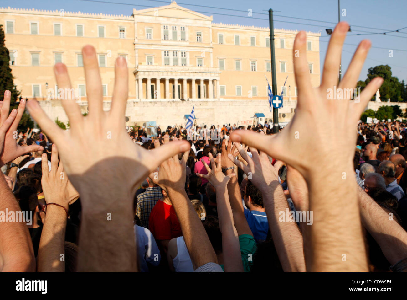 May 25, 2011 - Athens, Greece - Protesters gestures in front of the ...