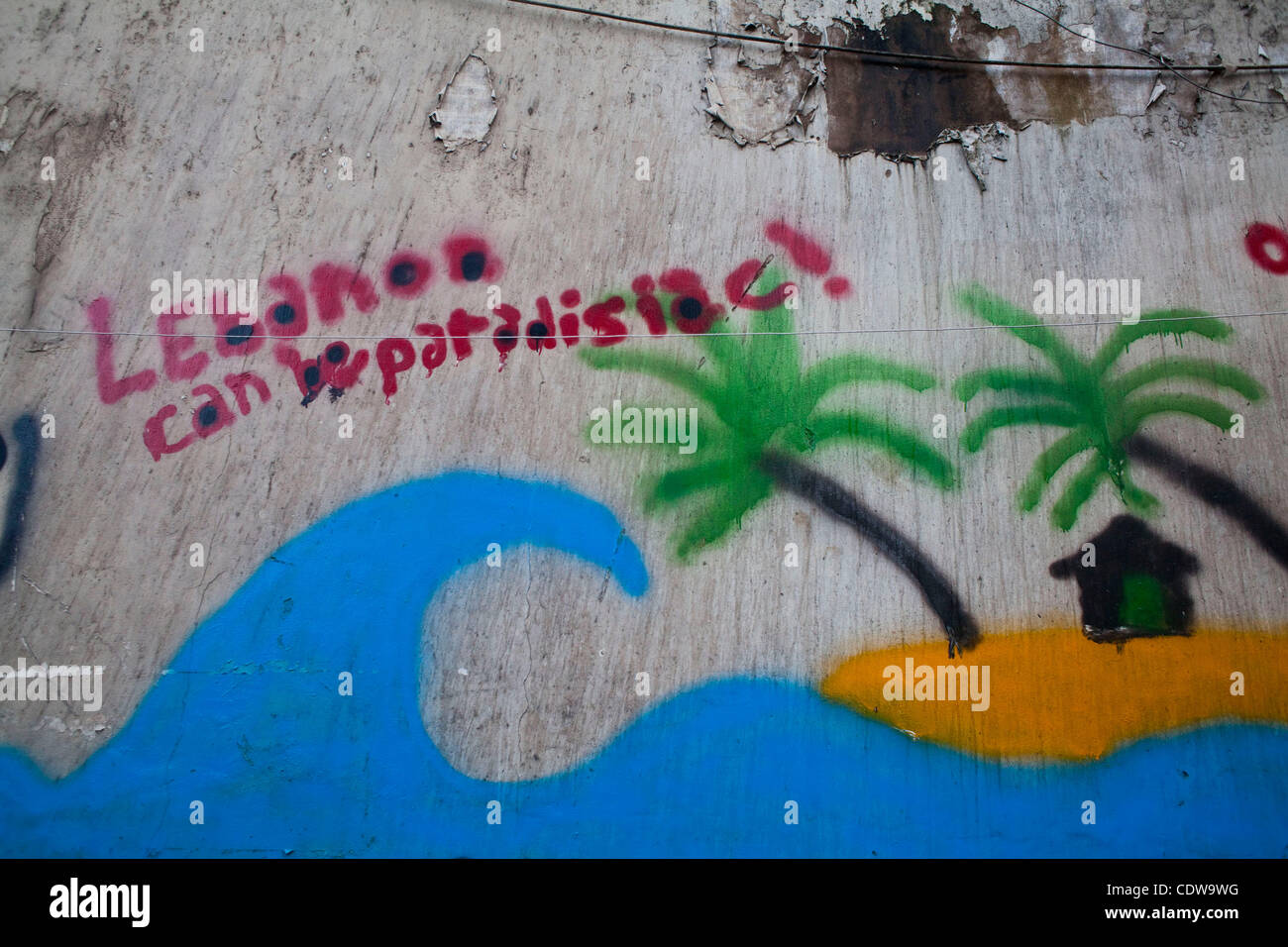 June 10, 2011 - Beirut, Lebanon - "Lebanon can be paradise! !" graffiti ...