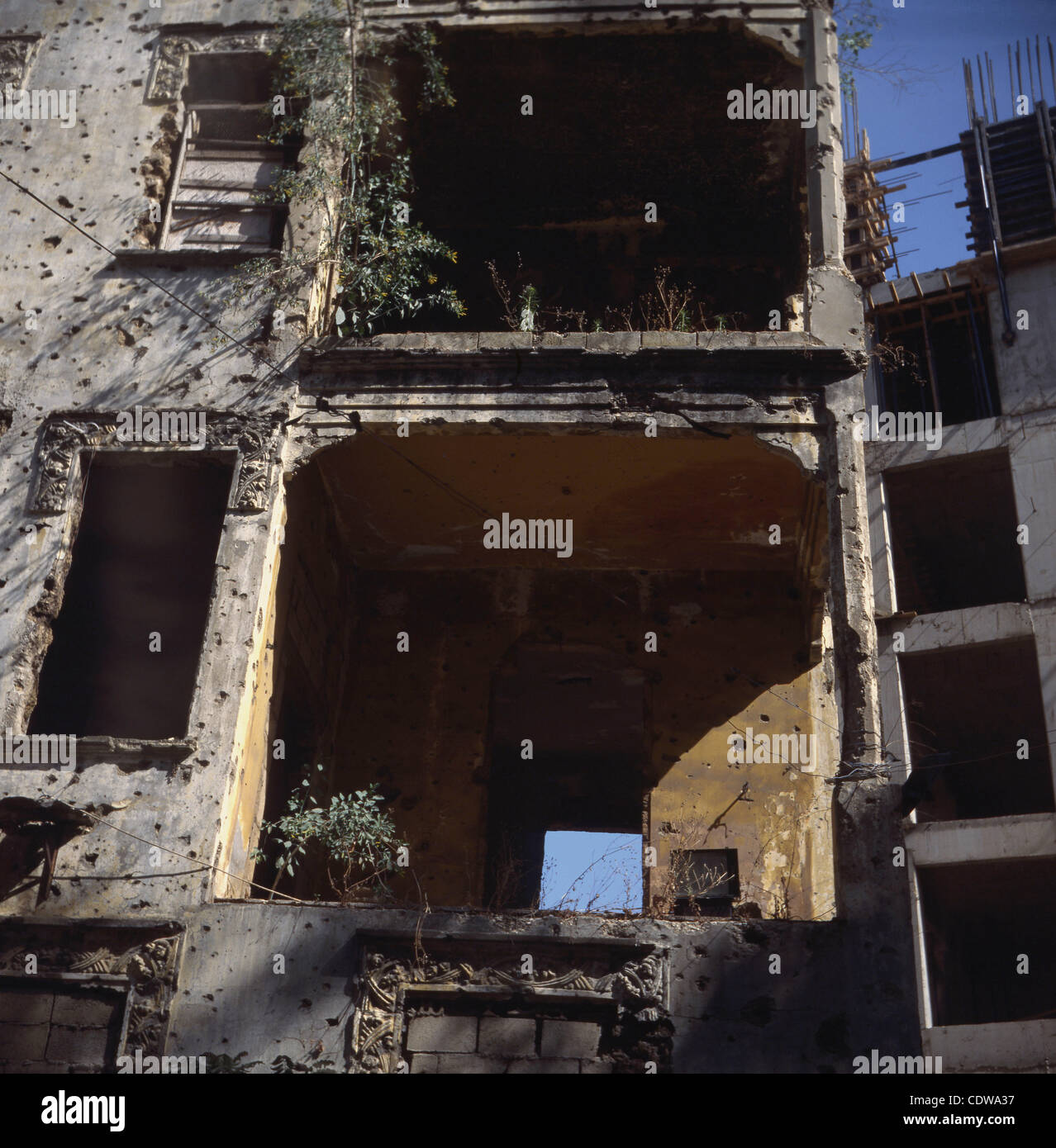 June 17, 2011 - Beirut, Lebanon - Bullet damaged house on the Rue de ...