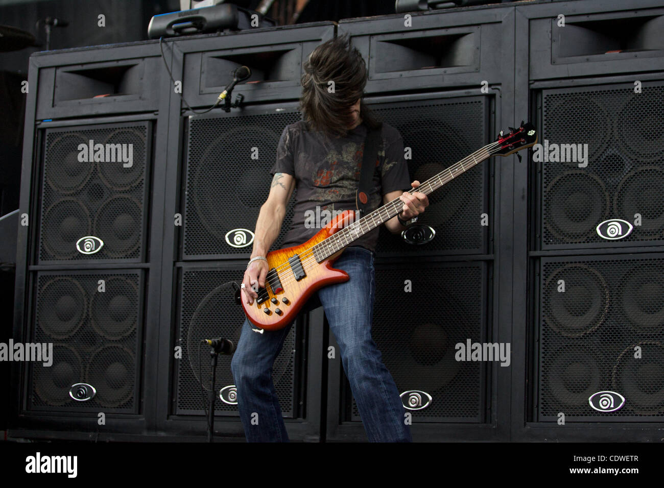 May 24, 2011 - Columbus, Ohio, U.S - Staind bassist Johnny April plays ...