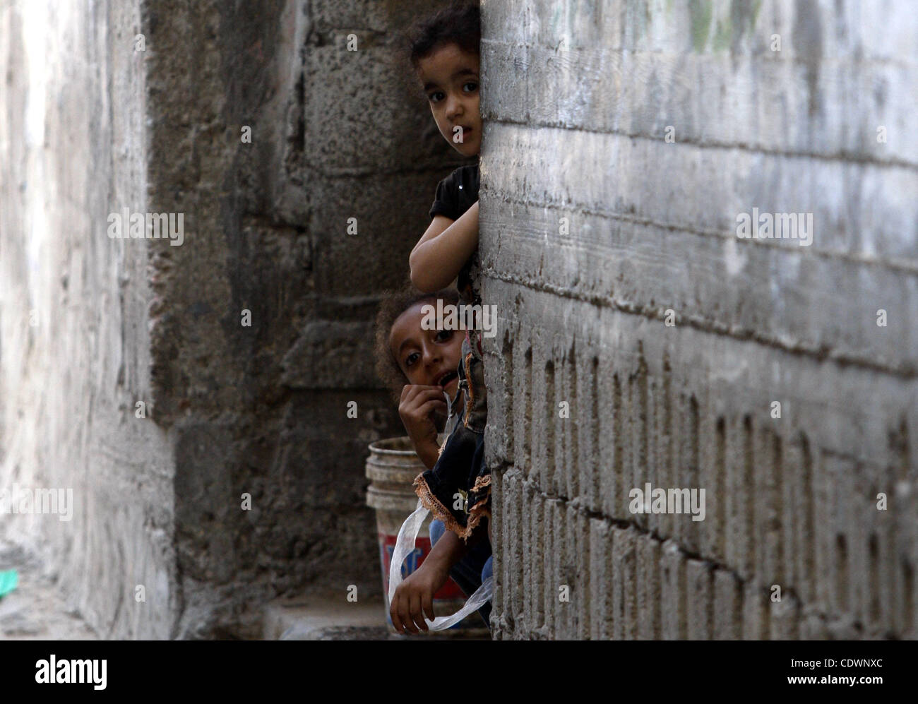Palestinian children play in front of their house Al Shate` refugee ...