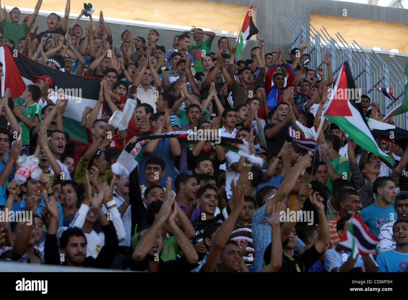 Fans wave Palestinian flags as they cheer during the 2014 FIFA World ...
