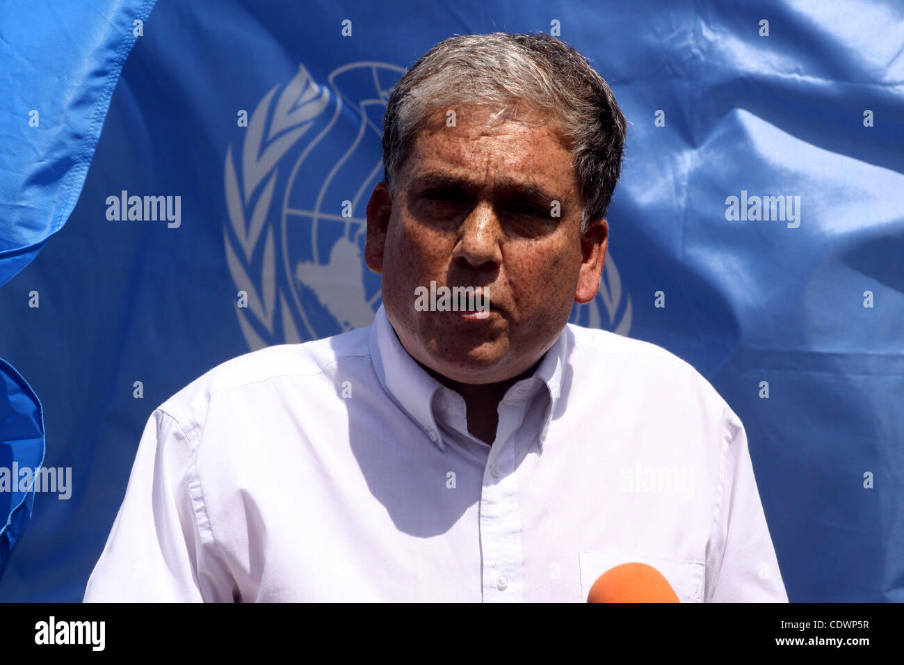 The UNRWA Spokesman, Chris Guinness delivers speech during a press ...
