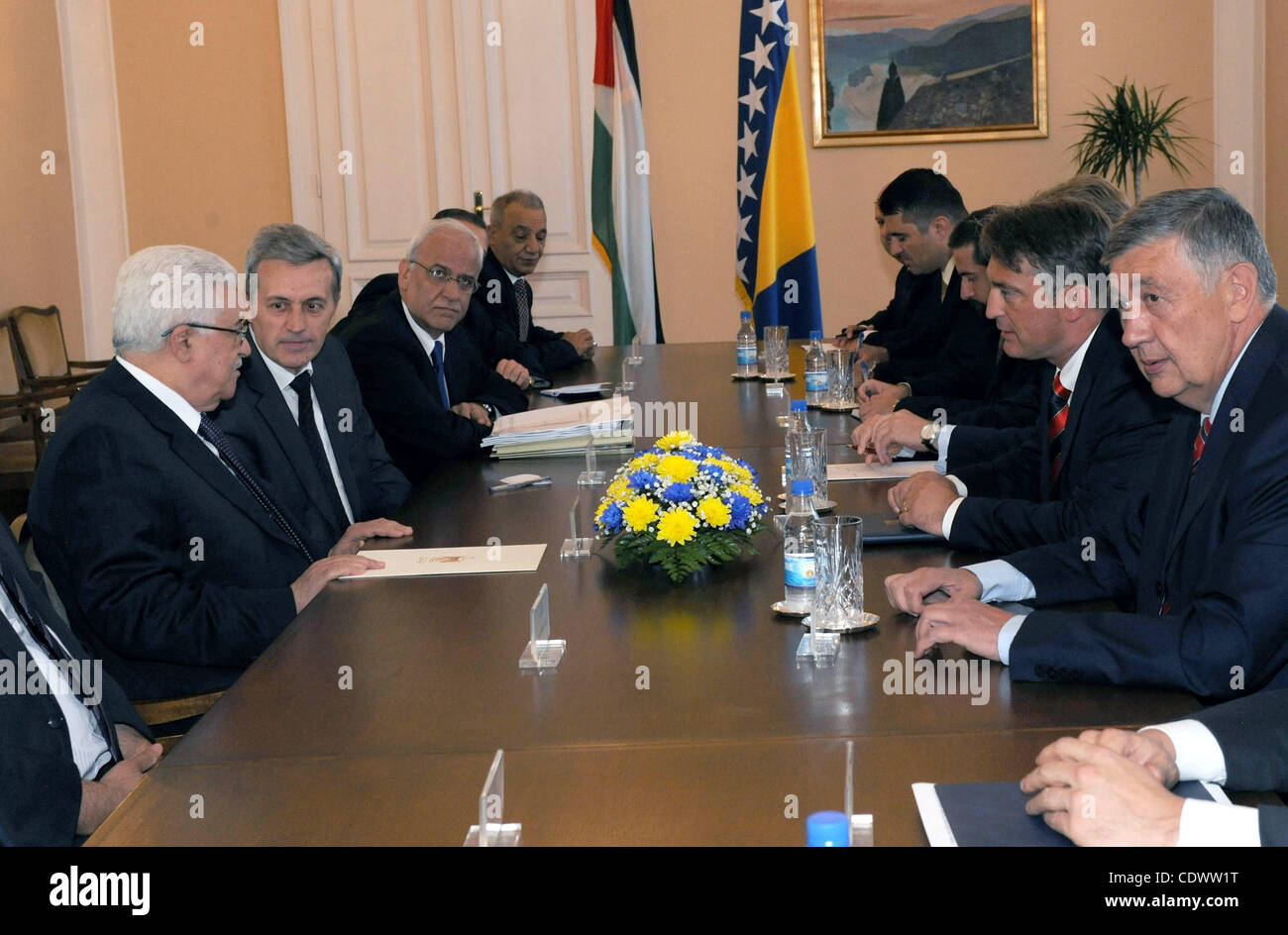 Palestinian President Mahmoud Abbas (Abu Mazen) during a meeting with ...