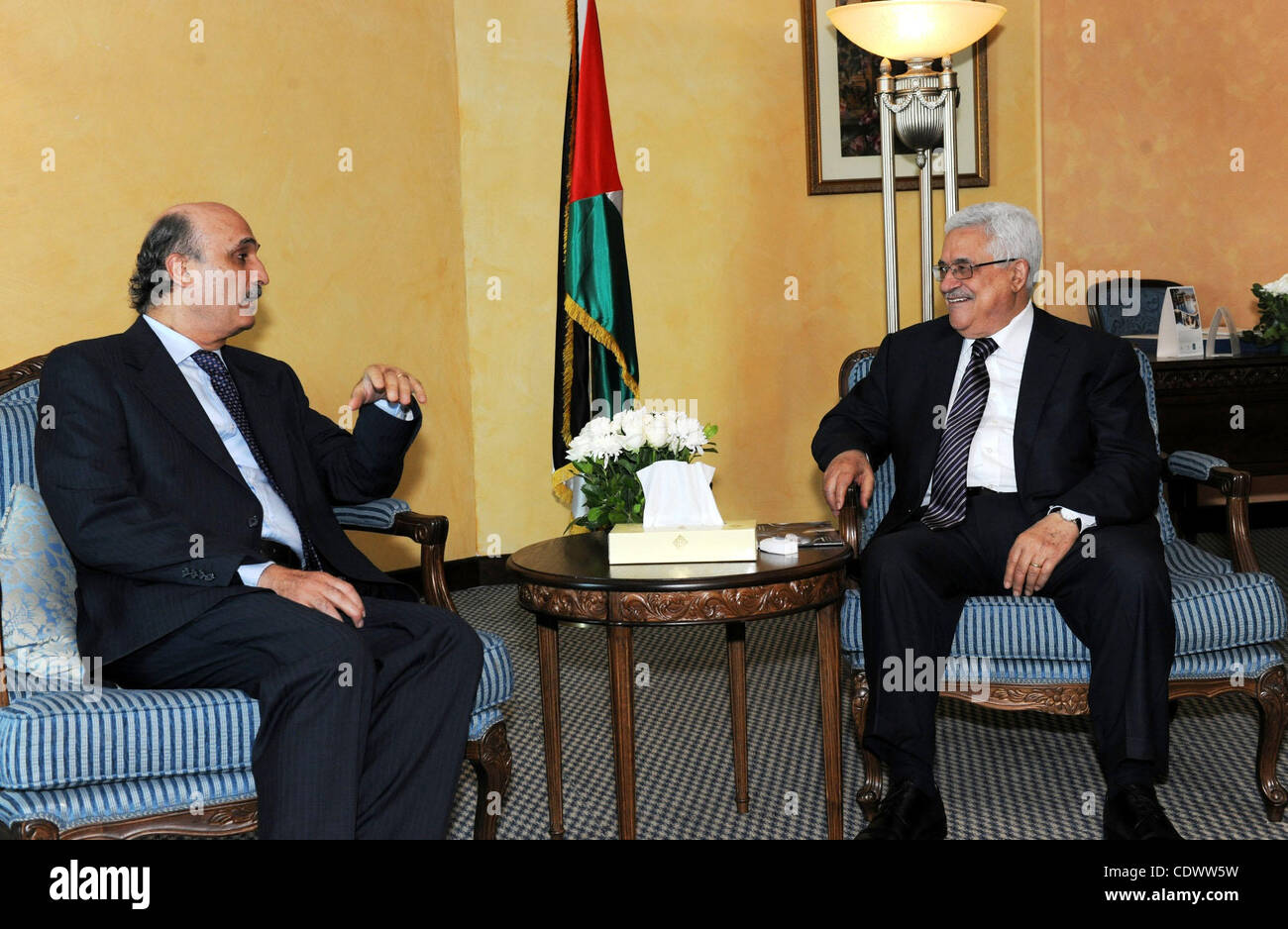 Palestinian president Mahmud Abbas meets with Samir Geagea in Beirut on ...