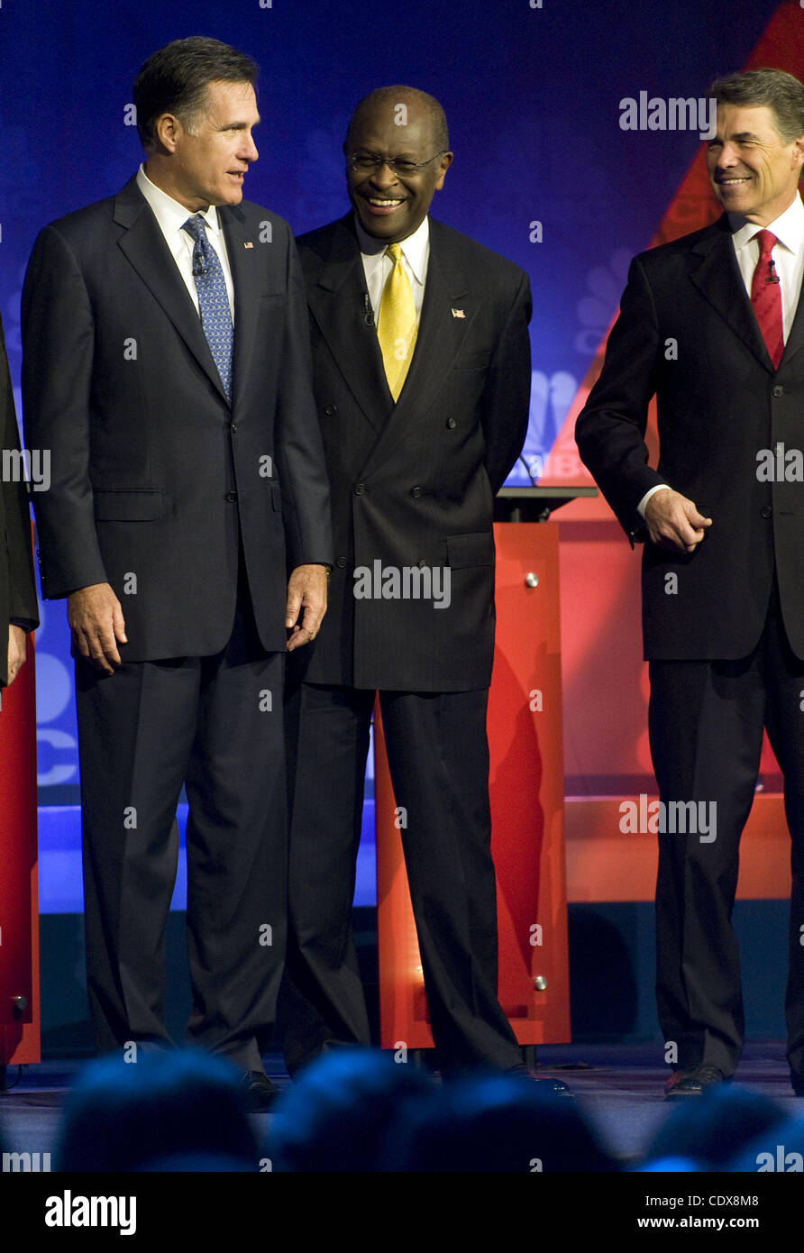 Nov. 9, 2011 - Rochester, Michigan, U.S - From left, Mitt Romney ...