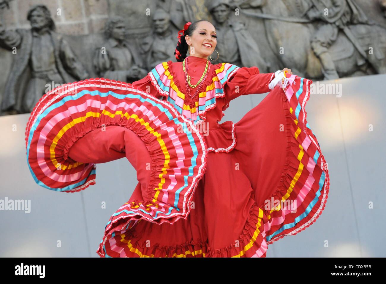 Ballet folklorico dancers perform onstage at Plaza Fundadores in Stock ...