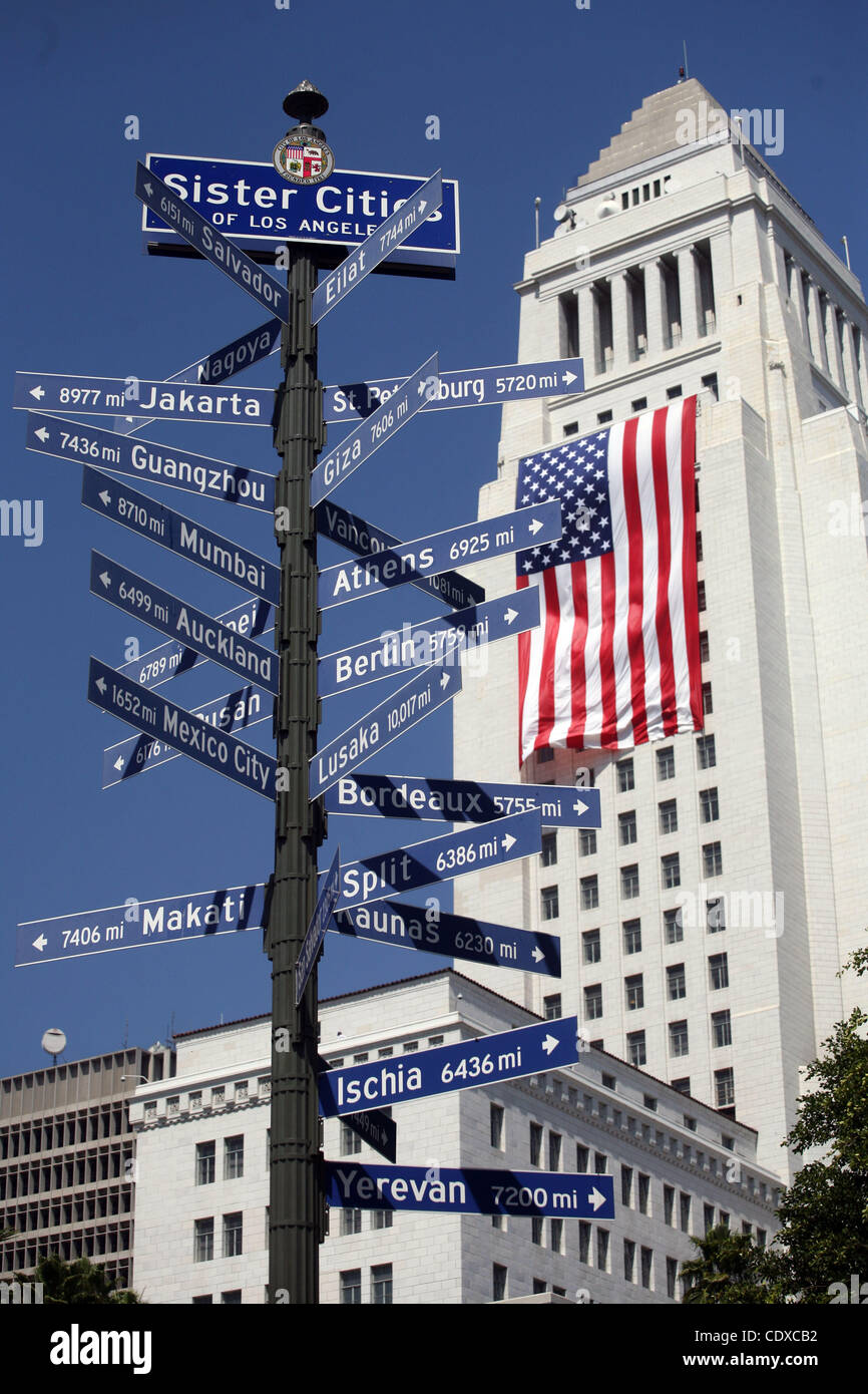 A Sister Cities sign is seen as a U.S. flag is hang on the wall of the ...