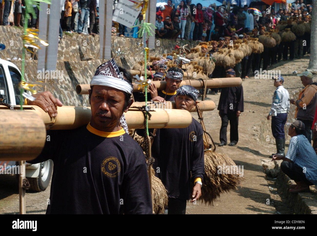 The indigenous Sundanese tribe parading with freshly harvested during ...