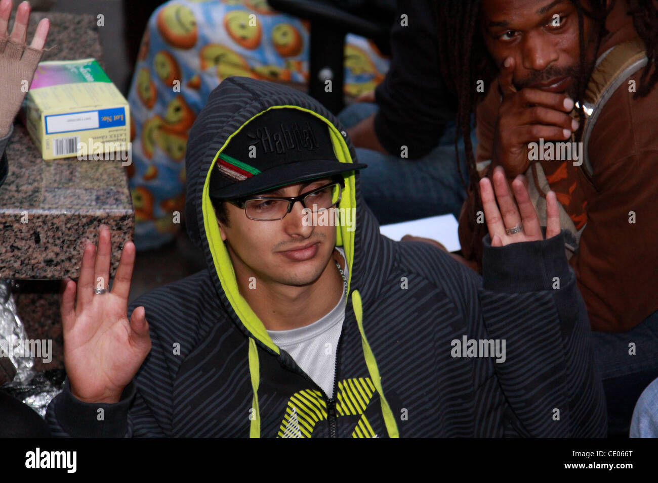 Hand signals during a meeting at Zuccotti Park, base of operations for ...