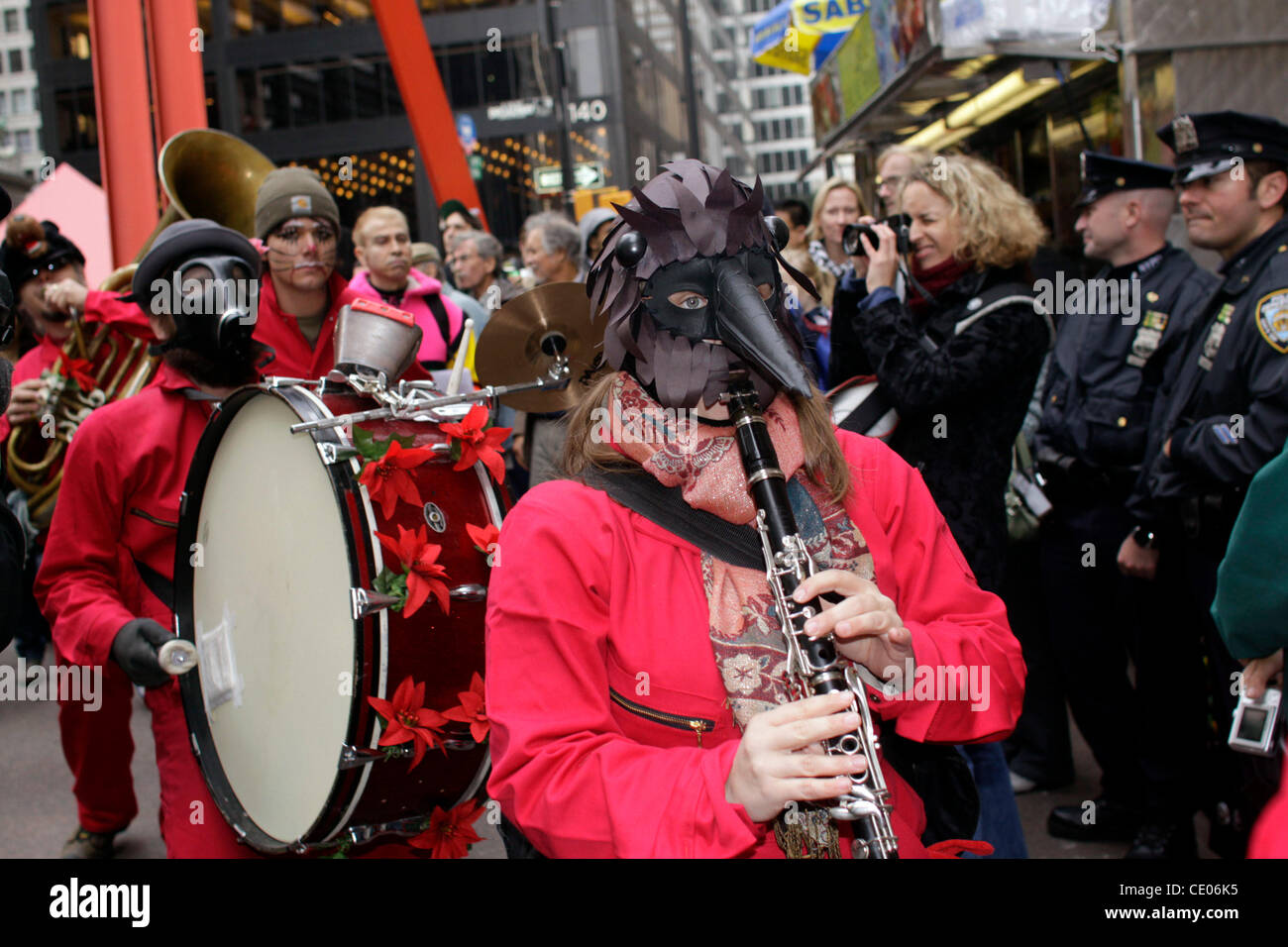 A costume marching jazz band at the Occupy Wall Street protest in ...