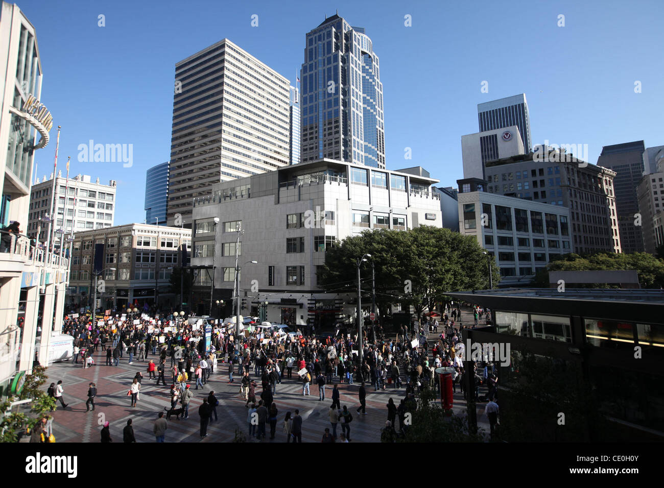 Thousands march in downtown Seattle at Westlake Park and Pike Place ...