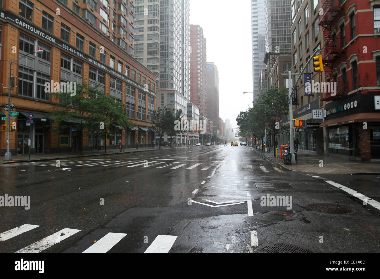 Largely deserted and traffic free streets in Midtown New York at 11am ...