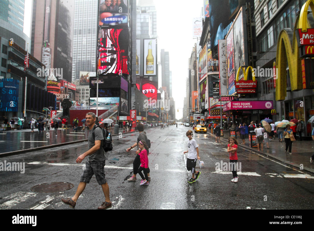 A largely deserted and traffic free Times Square at 11am on the moring ...